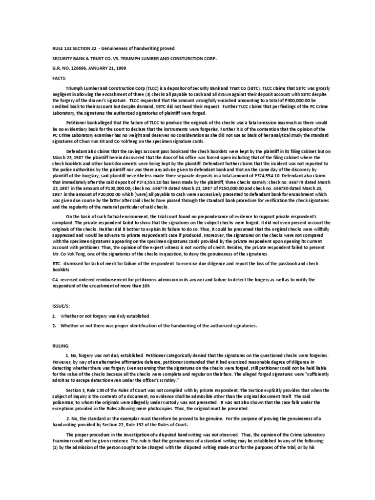 Handwriting Genuineness Proved in Bank Forgery Case | PDF | Forgery ...
