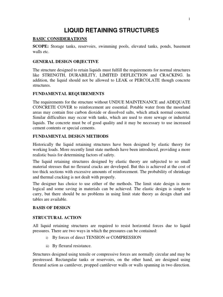 Water Tank Retaining Structures | PDF | Fracture | Bending