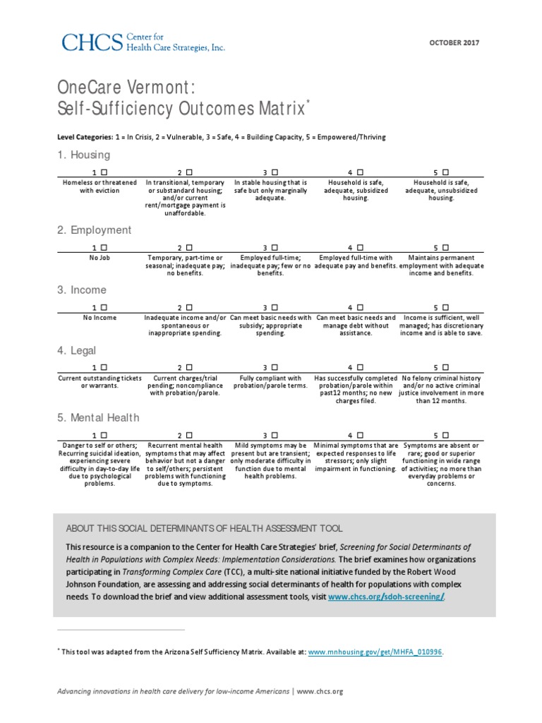 OneCare Vermont Self Sufficiency Outcome Matrix 102517 | PDF ...