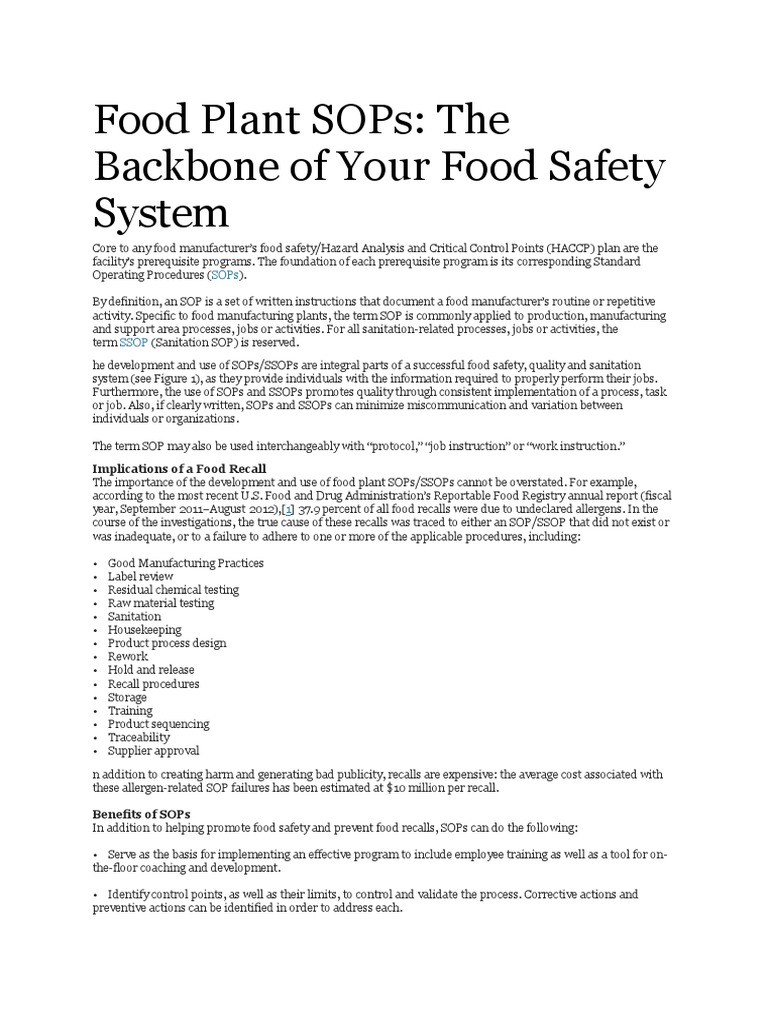 Food Plant SOPs | PDF | Verification And Validation | Food Safety