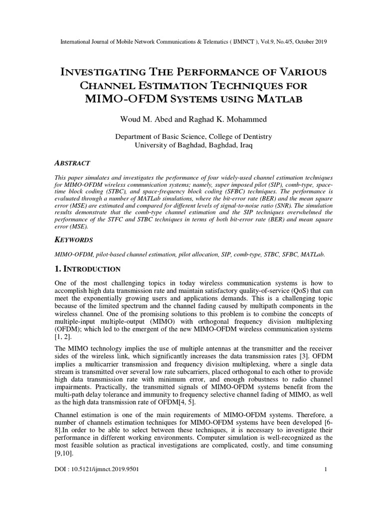 Investigating The Performance of Various Channel Estimation Techniques For Mimo-Ofdm Systems ...