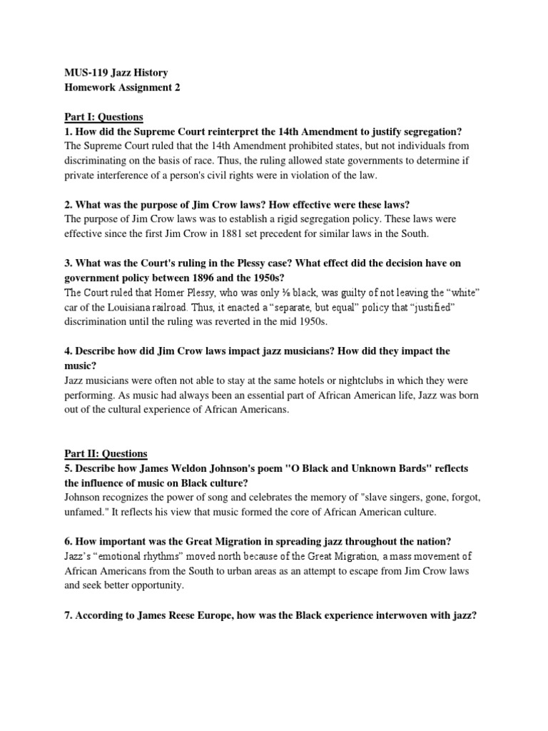 Jazz History - Homework Assignment 2 | PDF | Jim Crow Laws | Jazz