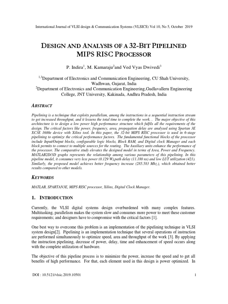 Design and Analysis of A 32-Bit Pipelined Mips Risc Processor | PDF ...