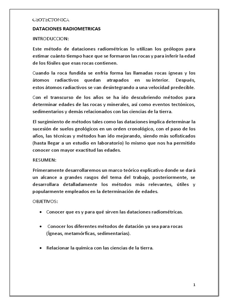 Dataciones Radiometricas | PDF | Isótopo | Elementos químicos