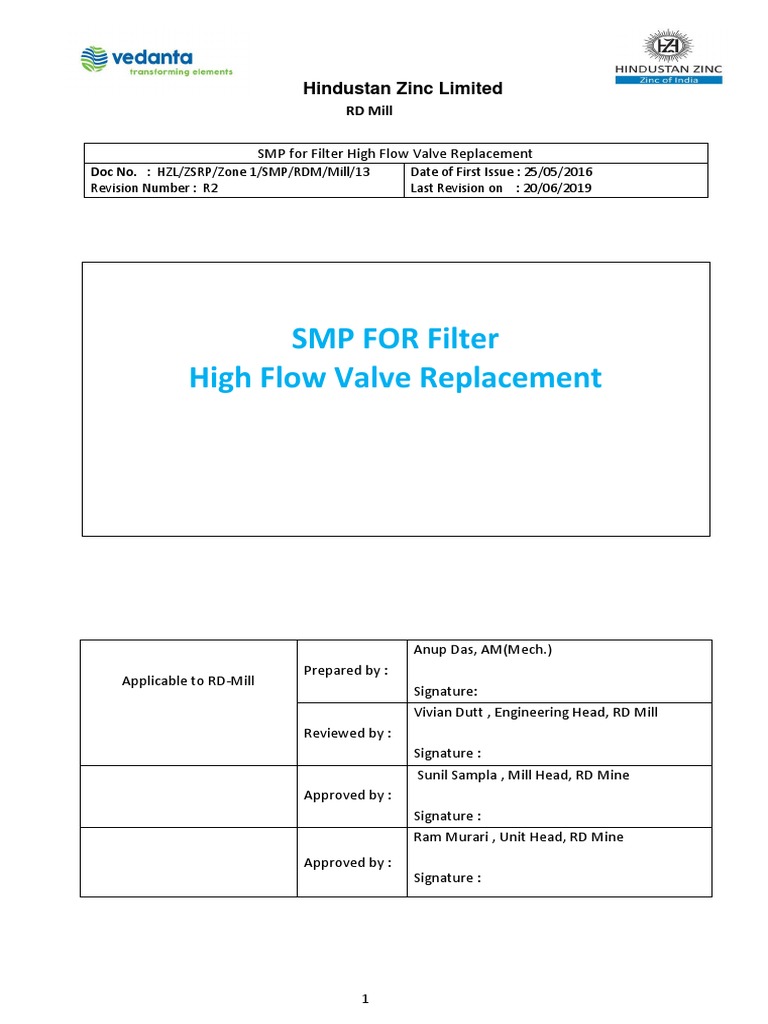 SMP For Filter High Flow Valve Disc Replacement | PDF | Pump | Valve