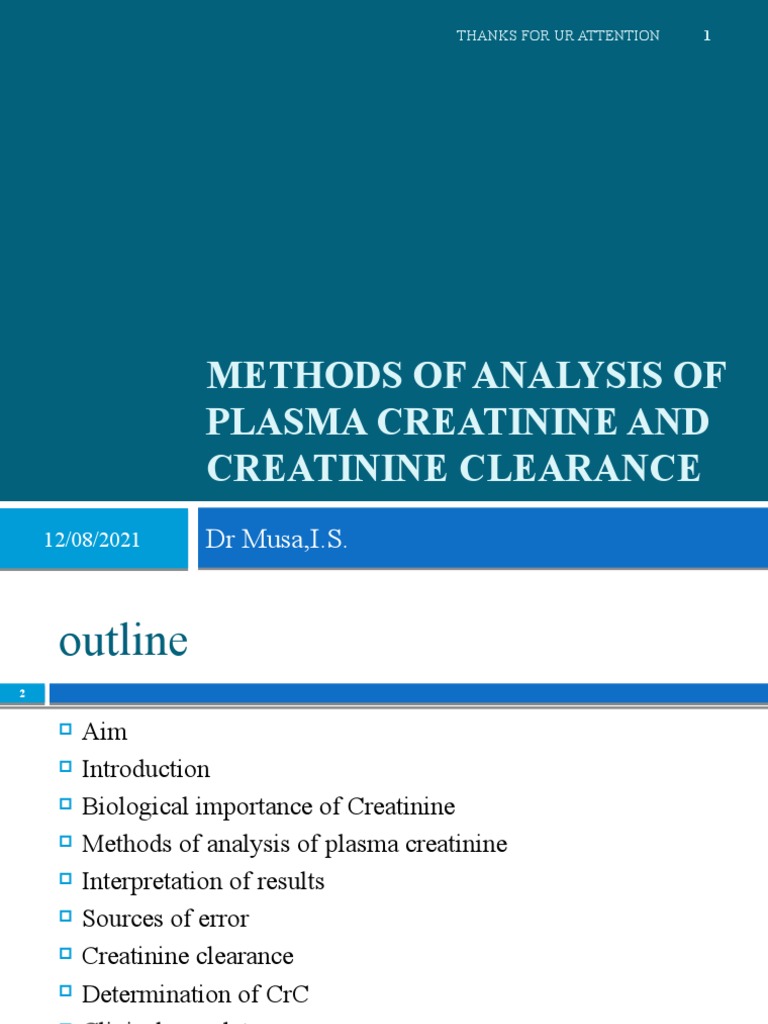 Creatinine Analysis and Clearance Methods | PDF | Creatinine | Kidney