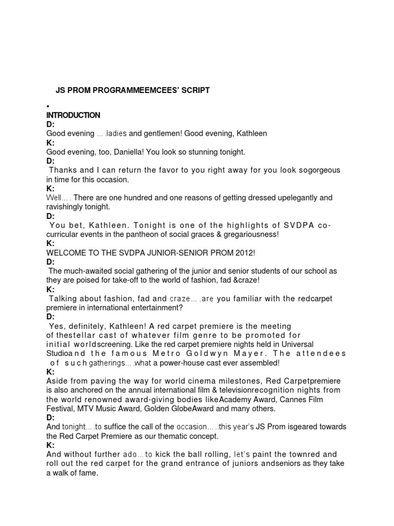 Js Prom Programmeemcees' Script | PDF