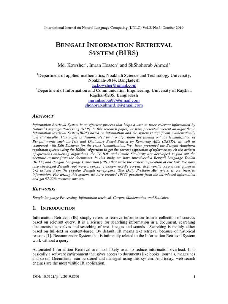 Bengali Information Retrieval System (Birs) | PDF | Information ...