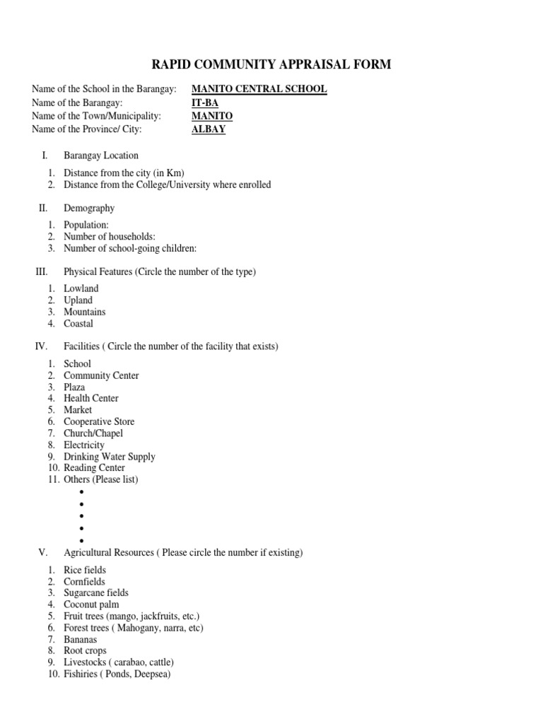 Rapid Community Appraisal Form | PDF | Food And Drink | Food Industry