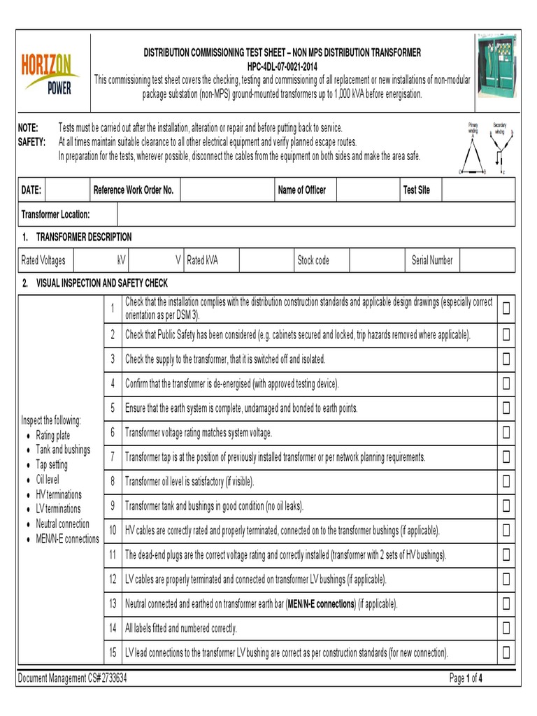 Distribution Commissioning Test Sheet | PDF | Electric Power ...