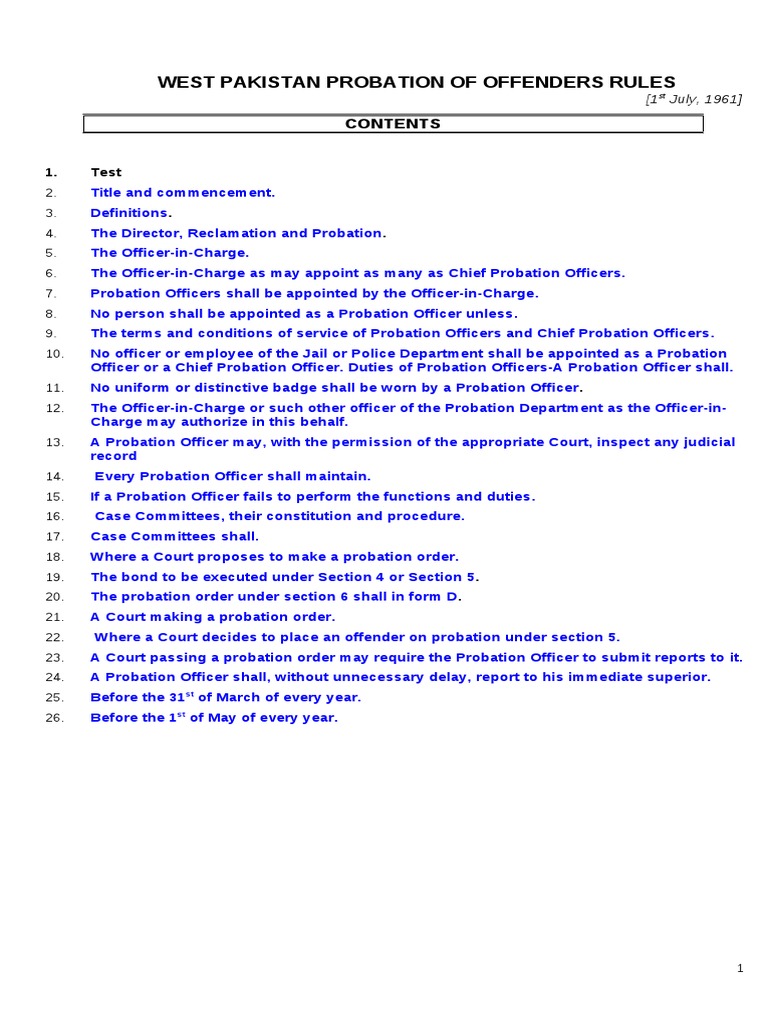 West Pakistan Probation of Offenders Rules: 1. Test | PDF | Probation ...