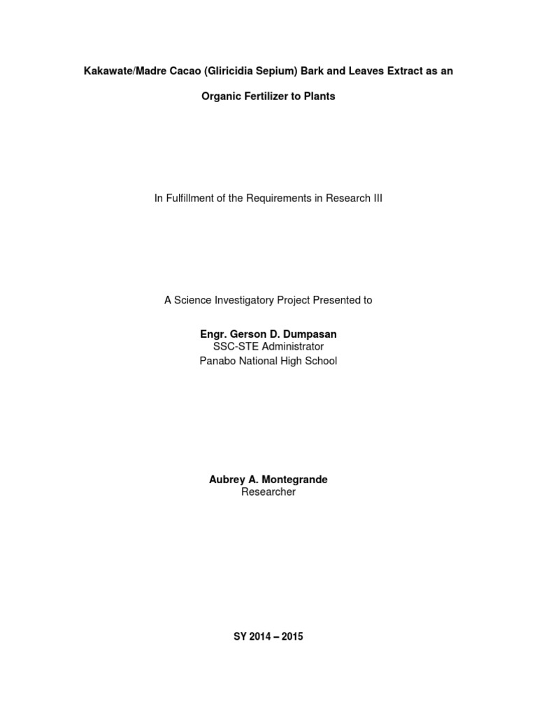 Kakawate/Madre Cacao (Gliricidia Sepium) Bark and Leaves Extract As An ...