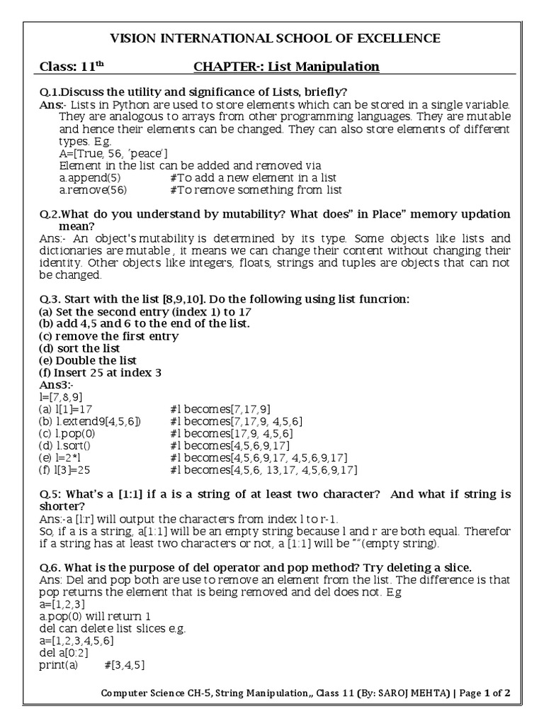 Ch 6 List Manipulation Pdf String Computer Science Notation