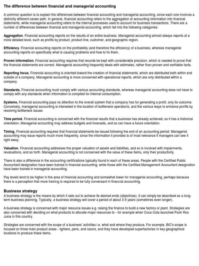 The Difference Between Financial and Managerial Accounting | PDF ...