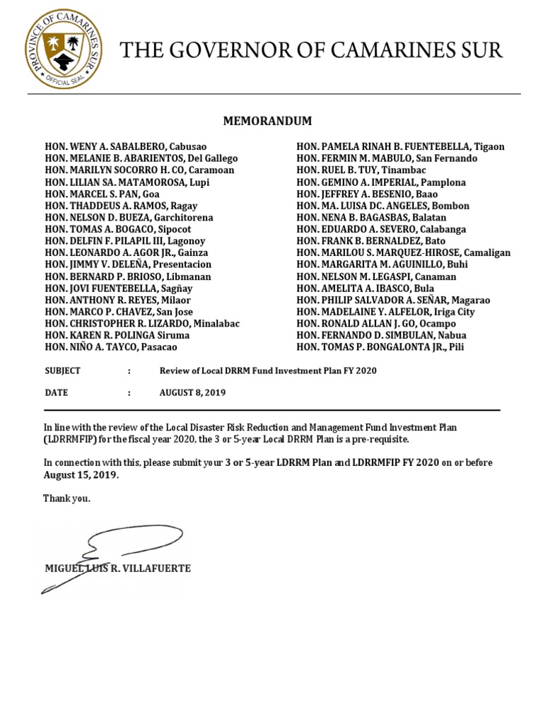 Memo - Ldrrmfip 2020 PDF | PDF