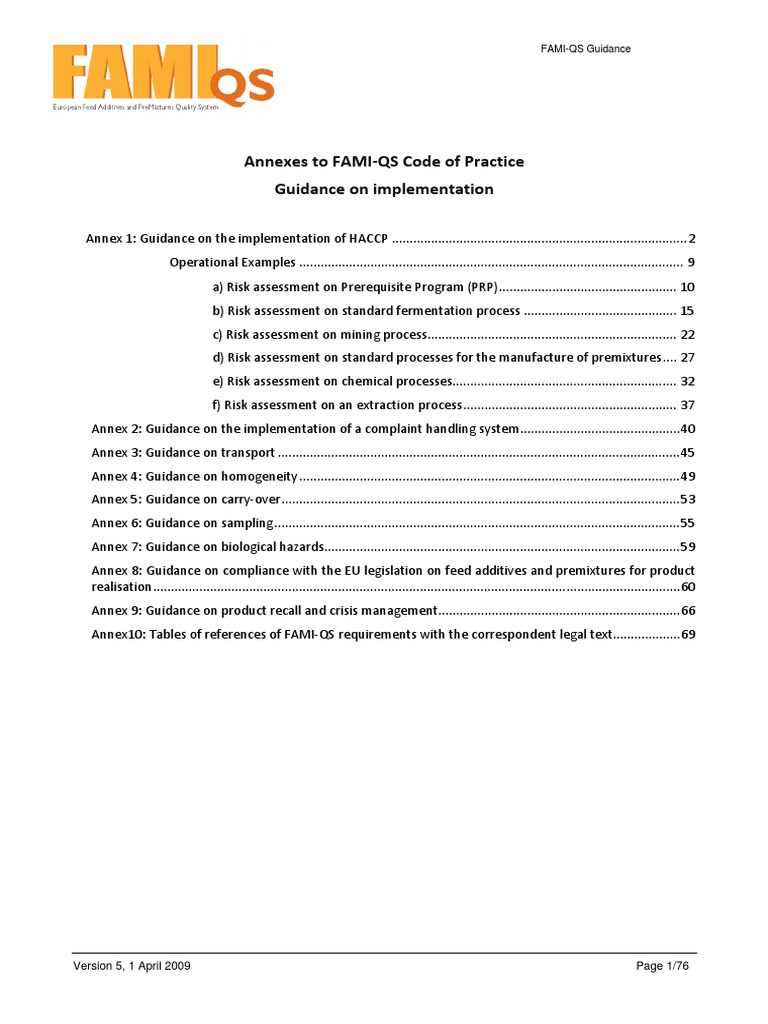 FAMI-QS Guidance For Implementation | PDF | Risk Management | Hazard ...