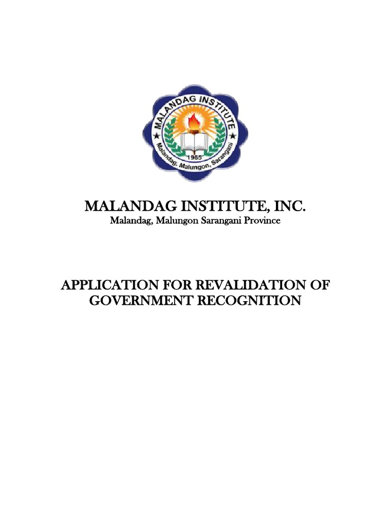 Malandag Institute, Inc.: Application For Revalidation of Government ...