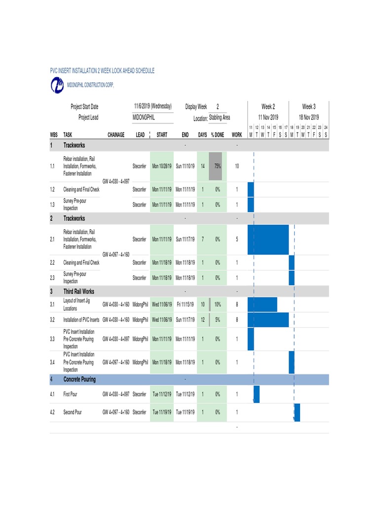 Week 3 Week 2: PVC Insert Installation 2 Week Look Ahead Schedule | PDF ...