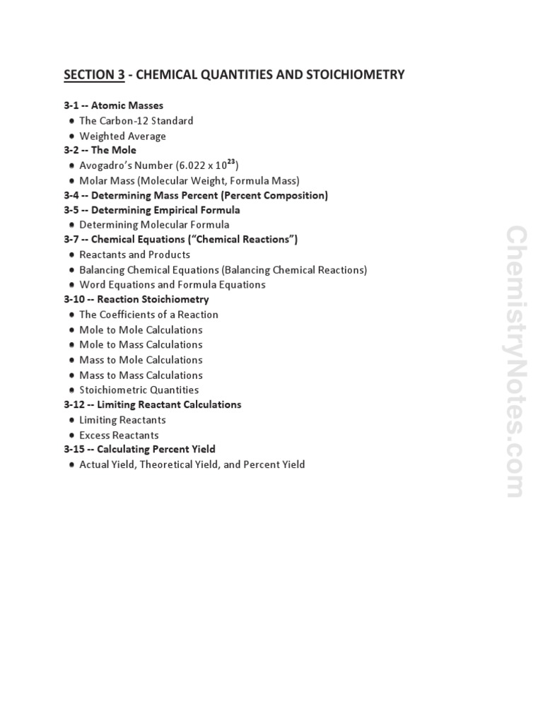 Section3 Chemical Quantities and Stoichiometry | PDF | Science & Mathematics
