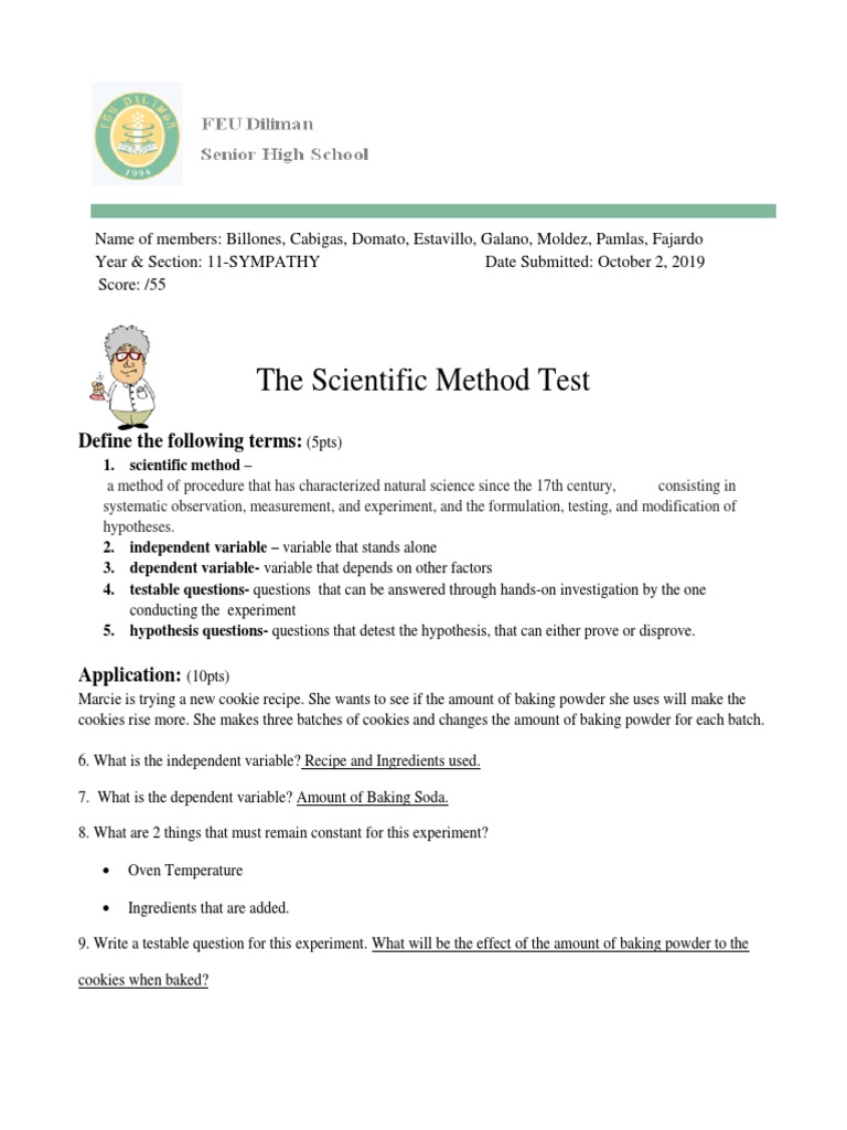 The Scientific Method Test: Define The Following Terms | PDF ...