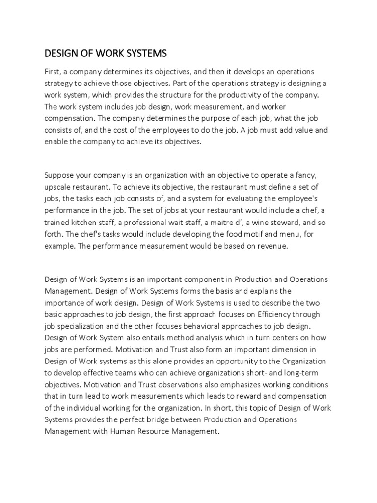 Design of Work Systems | PDF | Employment | Motivation