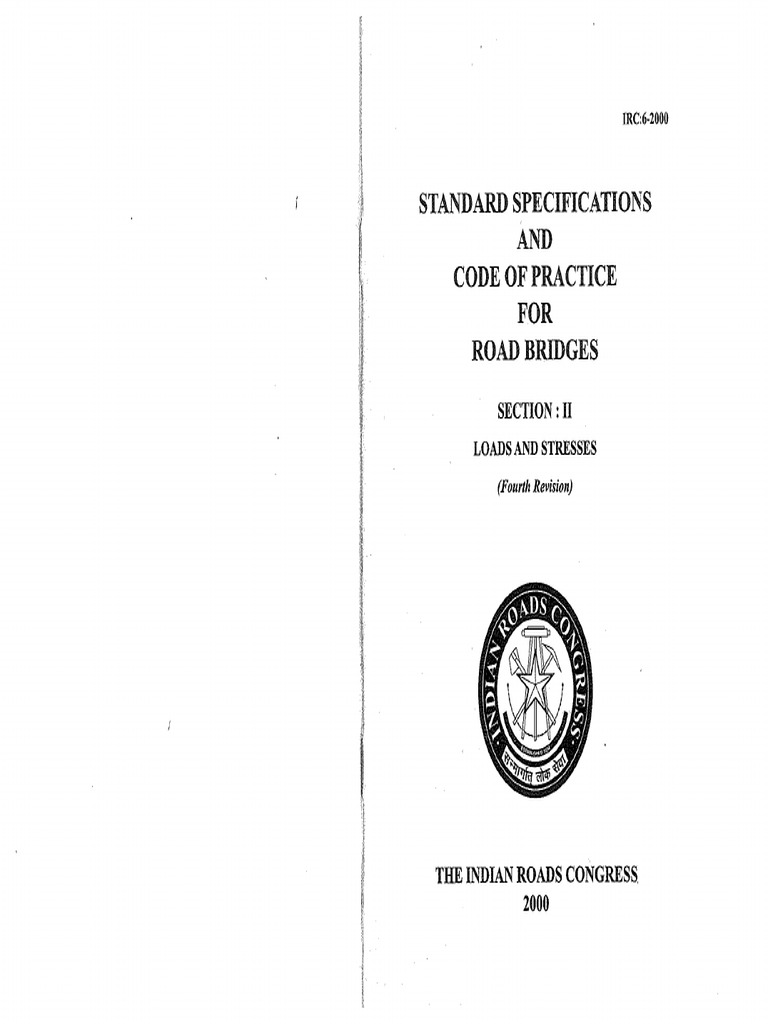 Irc 6 2000 Standard Specifications and Code of Practice For Road Bridges PDF | PDF