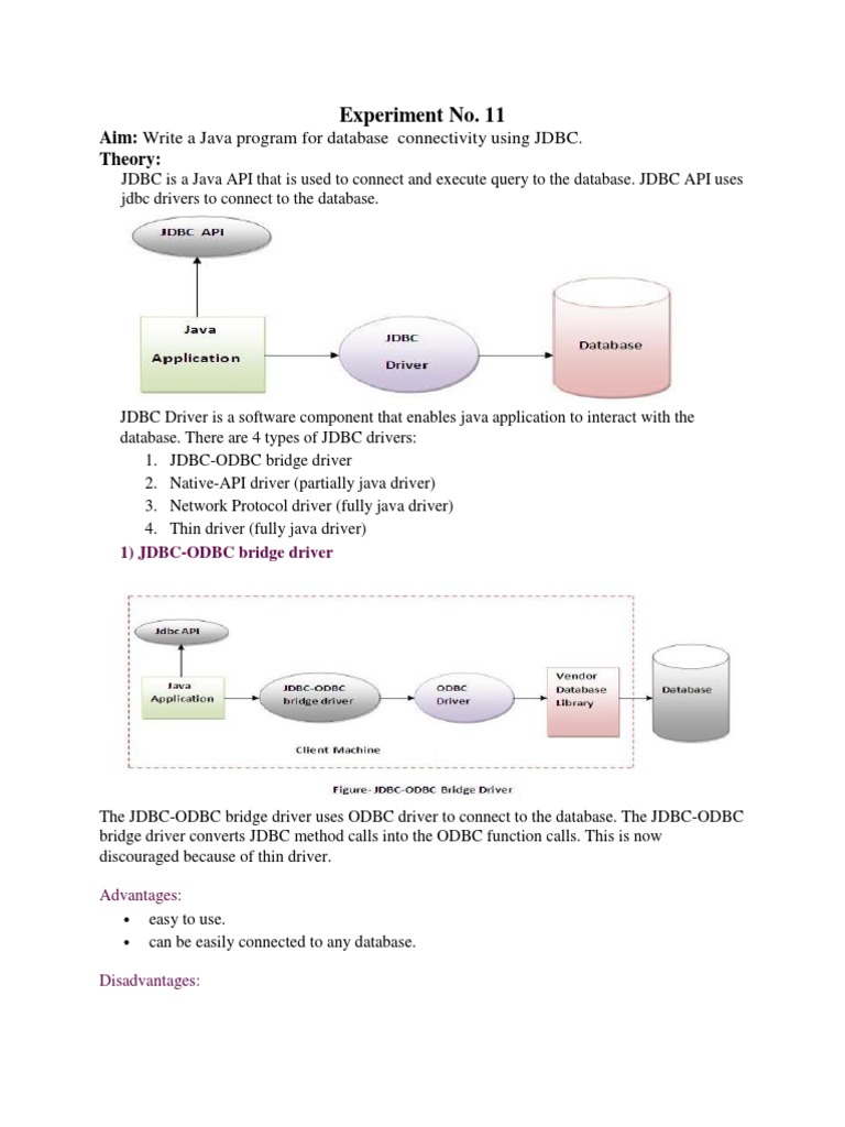 Experiment No. 11: Write A Java Program For Database Connectivity Using JDBC | PDF | Areas Of ...