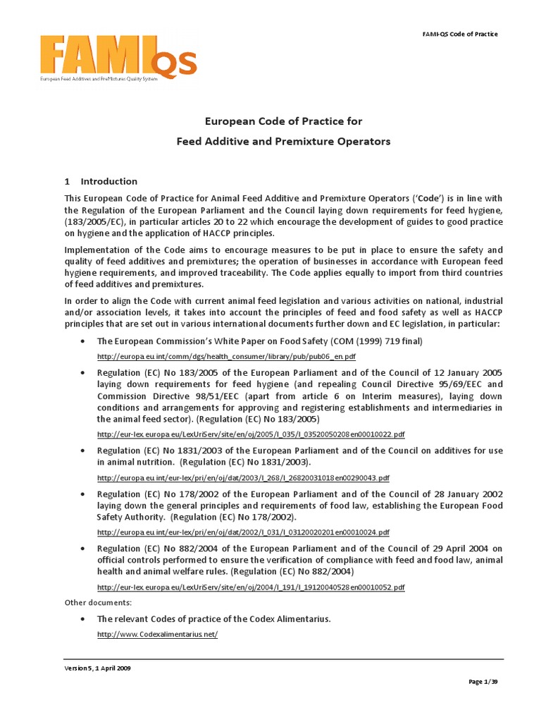 FAMI-QS Code of Practice PDF | PDF | Hazard Analysis And Critical Control Points | Regulatory ...
