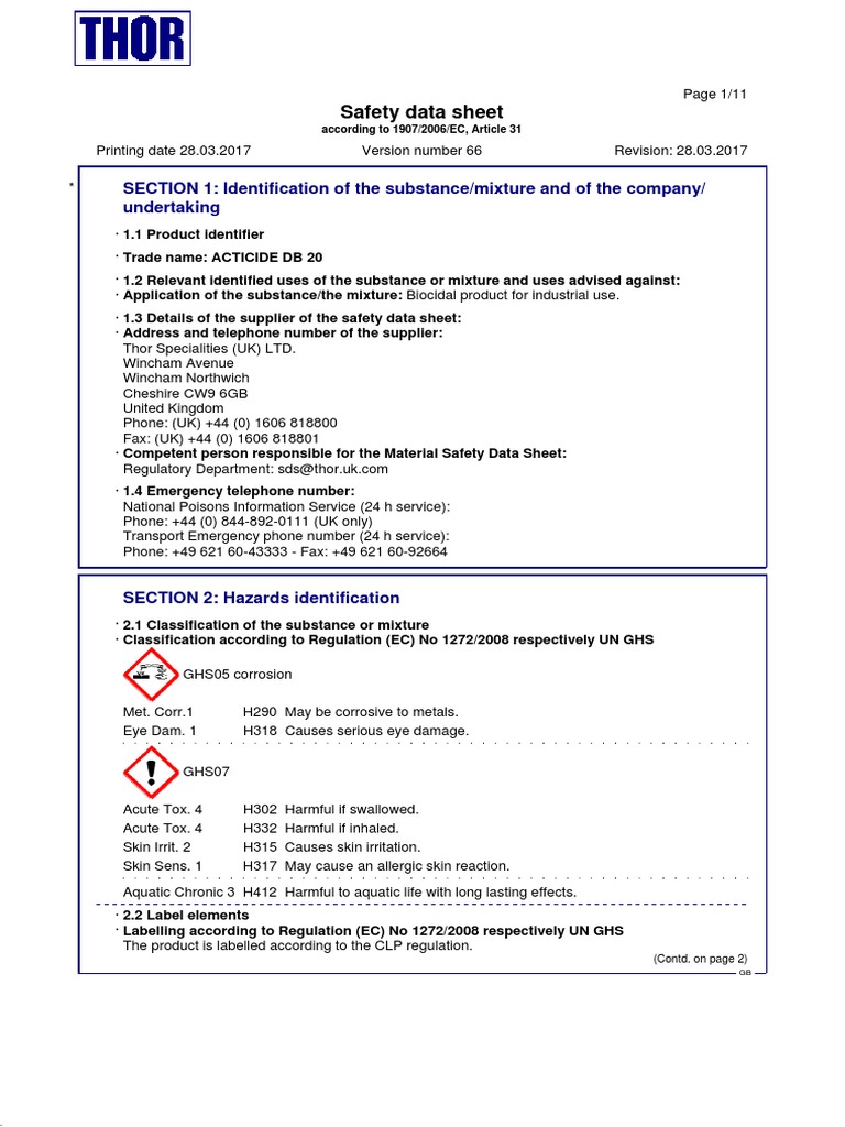 Material Safety Data Sheet Biocide | PDF | Toxicity | Volatile Organic ...