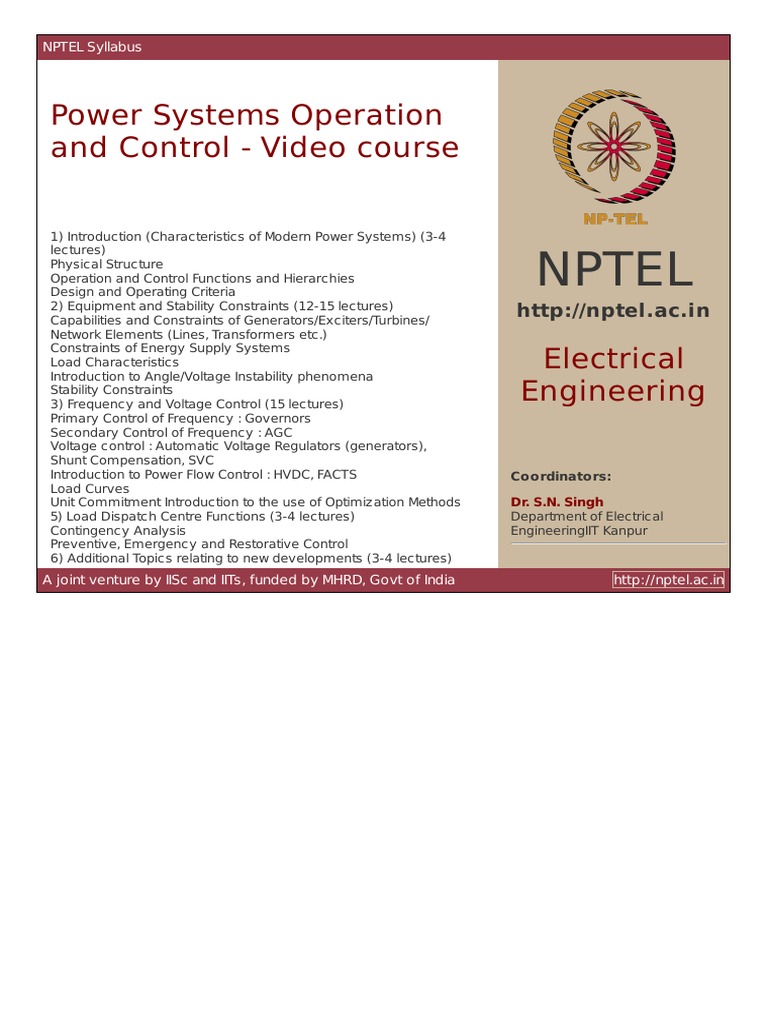 Nptel: Power Systems Operation and Control - Video Course | PDF