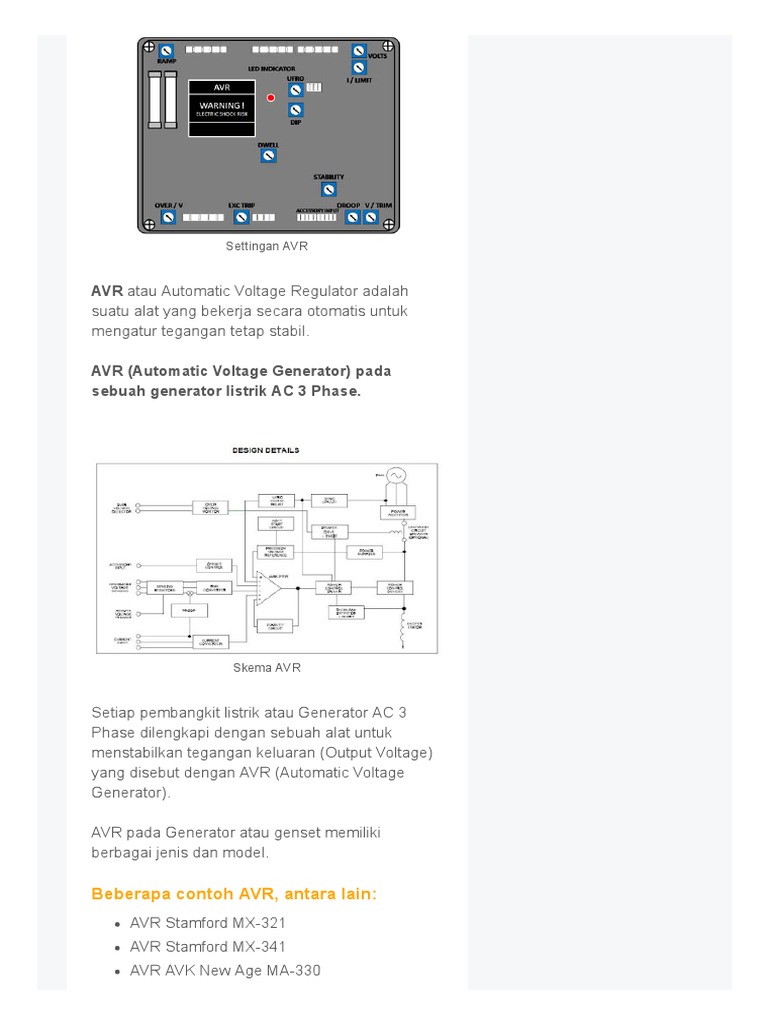 Fungsi Pengaturan Kontrol pada Automatic Voltage Regulator (AVR ...