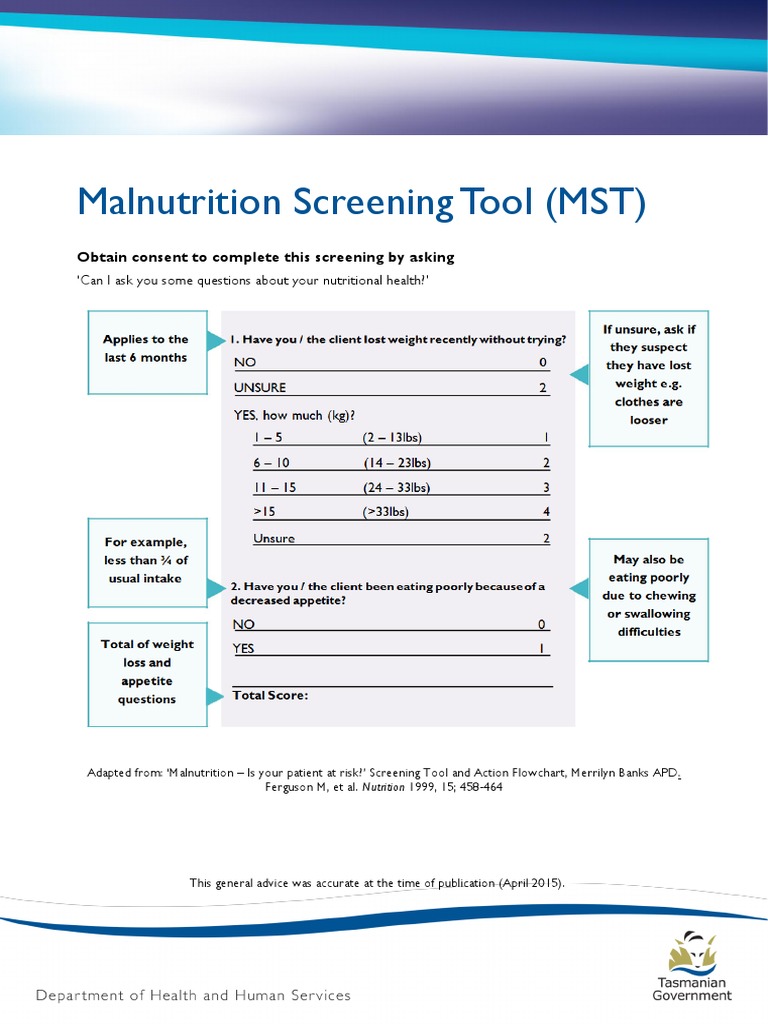 Malnutrition Screening Tool (MST) : Obtain Consent To Complete This ...