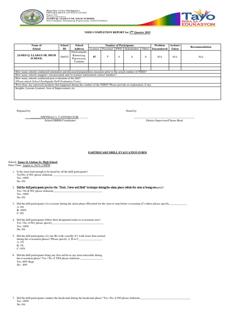 Nsed Completion Report For 3 Quarter 2019: (Please Attach School ...