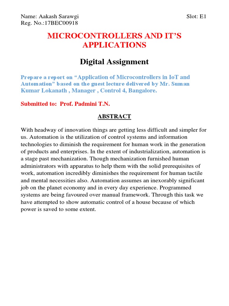 Application of Microcontrollers in IoT and Automation | PDF | Raspberry ...