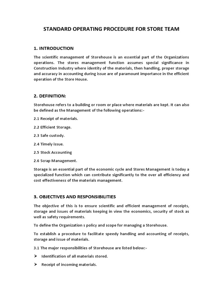 Sop For Store Team | PDF | Inventory | Scrap
