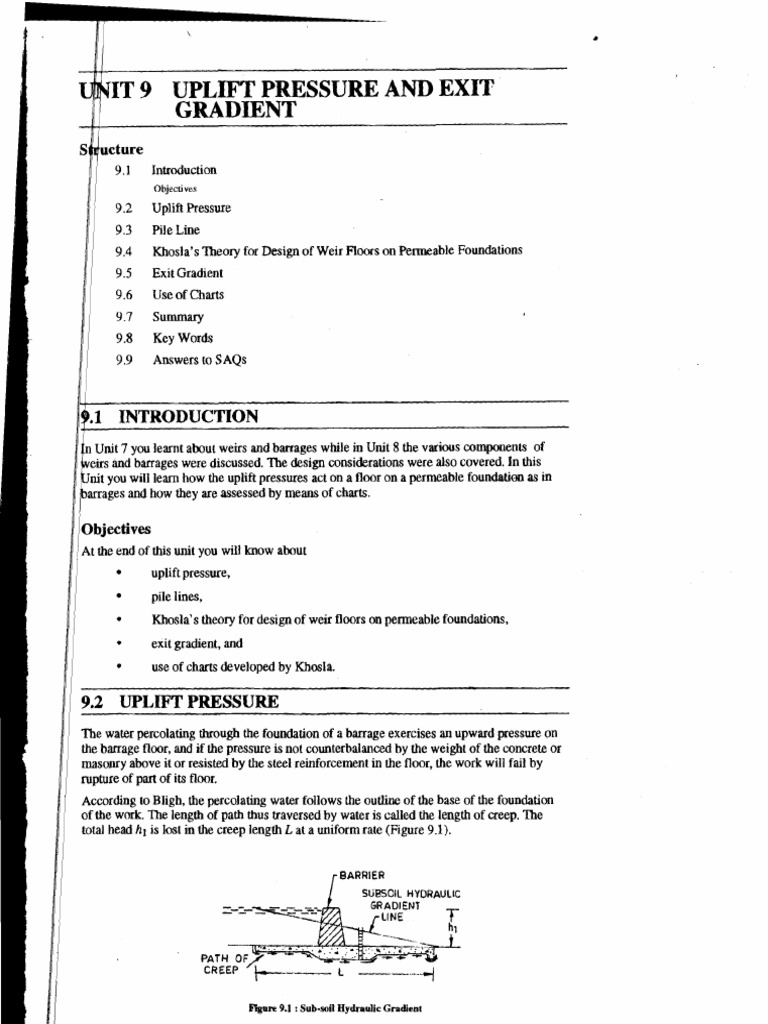 Uplift Pressure and Exit Gradient | PDF | Soil Mechanics | Deep Foundation