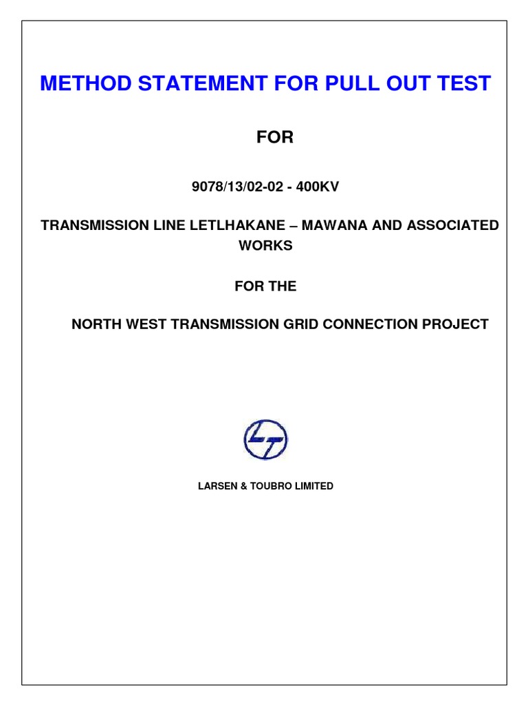 Pull-Out Test Method Statement 400kV | PDF | Electricity | Nature