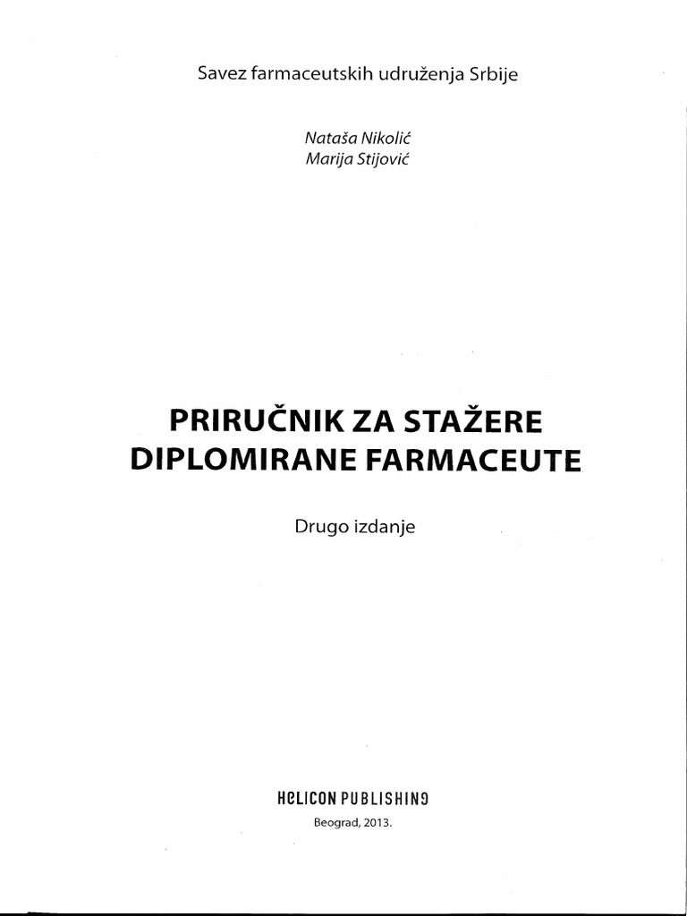 Priručnik Za Stažere Dipl Farmaceute | PDF