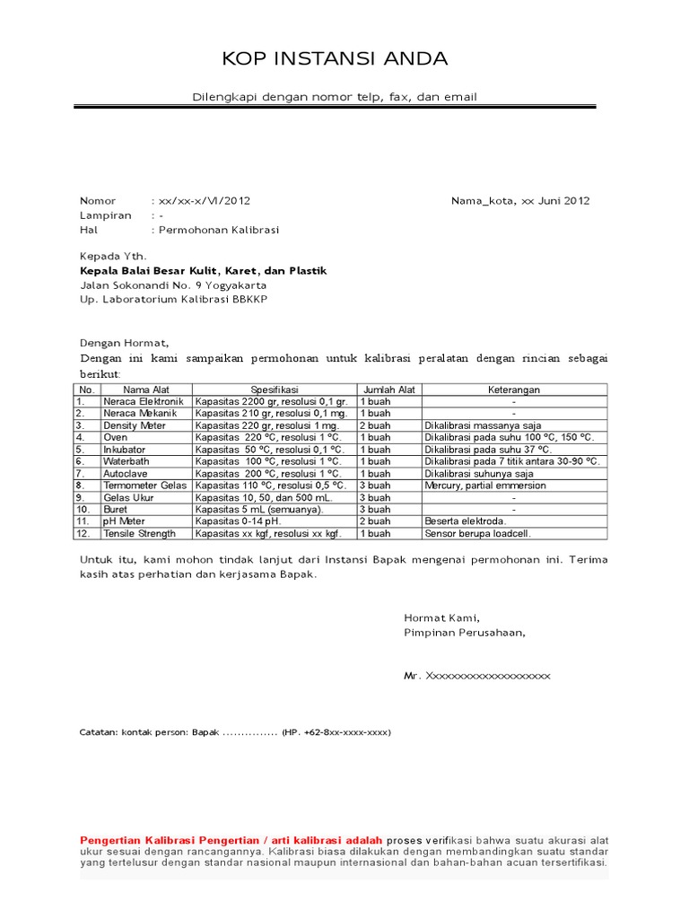 Contoh Surat Permohonan Kalibrasi Alat | PDF