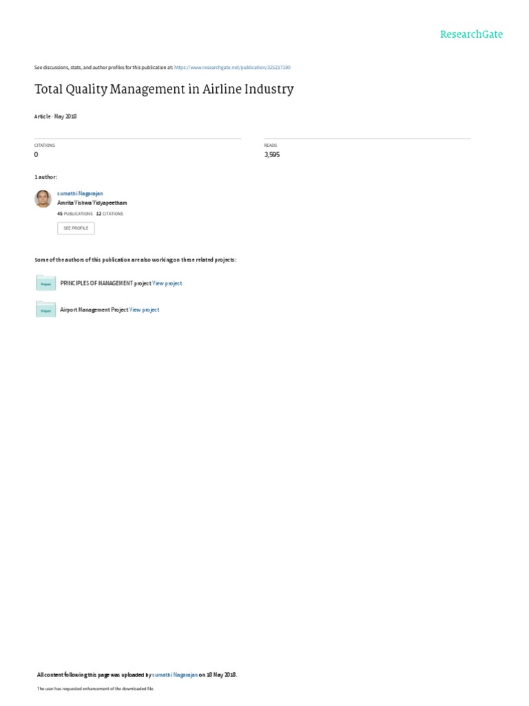 Total Quality Management in Airline Industry | PDF | Quality Management ...
