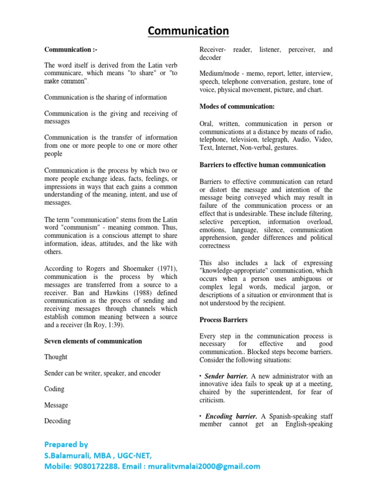 Communication Notes PDF | PDF | Communication | Action (Philosophy)