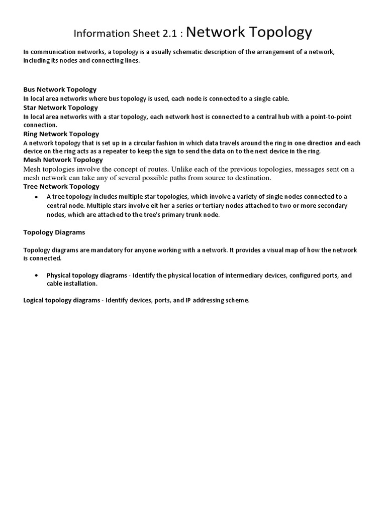 Network Topology: Information Sheet 2.1 | PDF