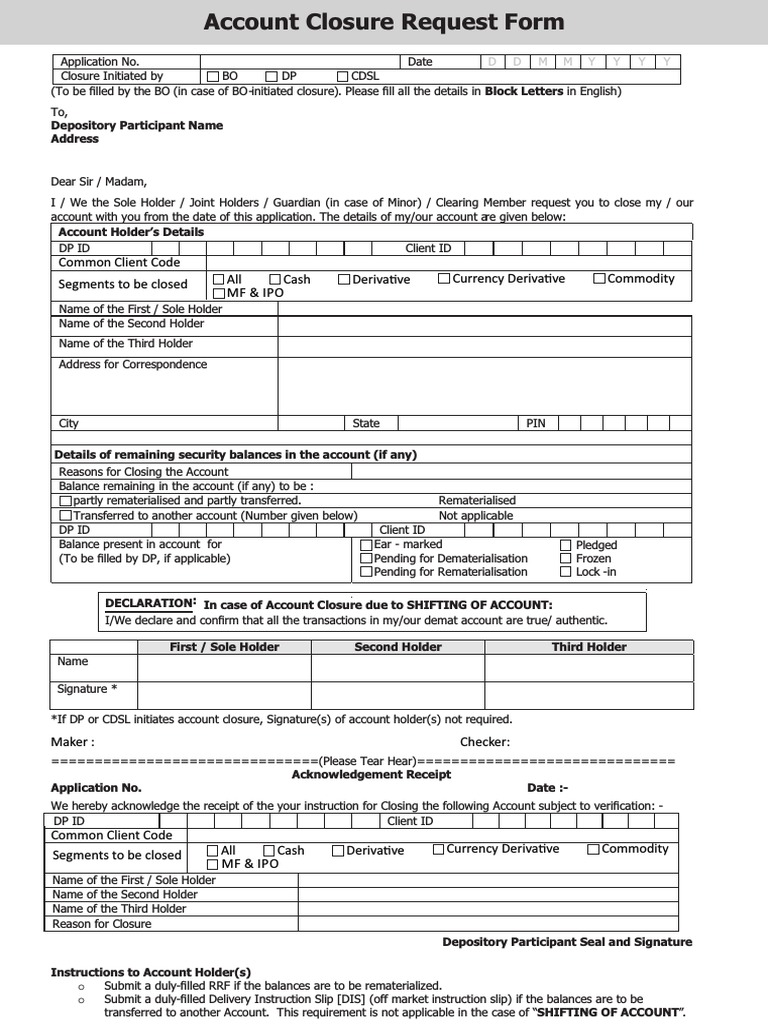 Account closure request form | PDF | Service Industries | Financial Markets
