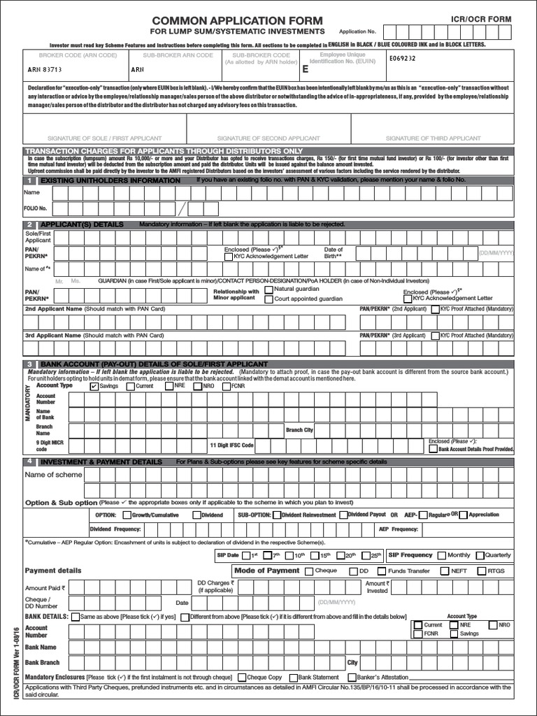 Common Application Form for Investments | PDF | Dividend | Banks