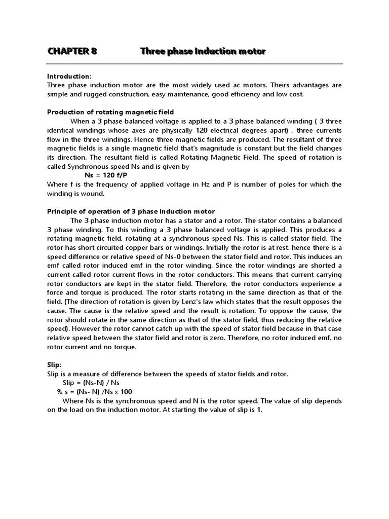 CHAPTER 8 Induction Motor | PDF | Electric Motor | Electromagnetic ...