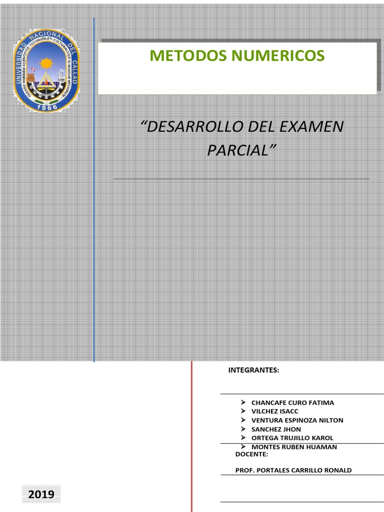 Solucionario Del Examen Parcial Metodos Numericos Grupo 4 | Descargar gratis PDF | Análisis ...