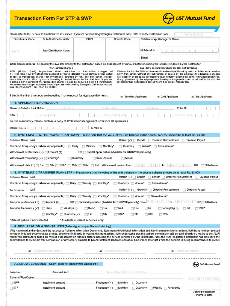 Transaction Form For STP & SWP: 1. Applicant Information | PDF ...