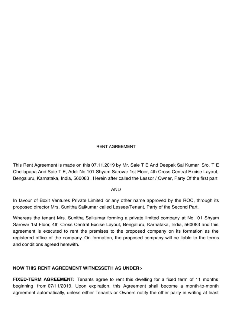 Now This Rent Agreement Witnesseth As Under:-FIXED-TERM AGREEMENT ...