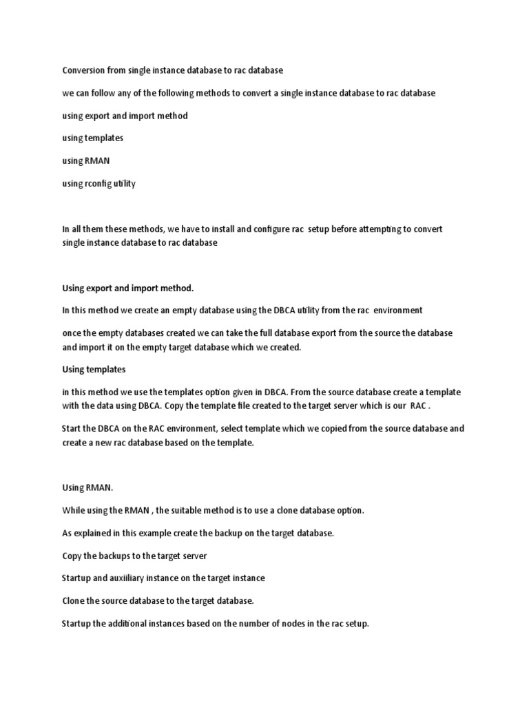 Conversion From Single Instance Database To Rac Database | PDF | Backup | Databases