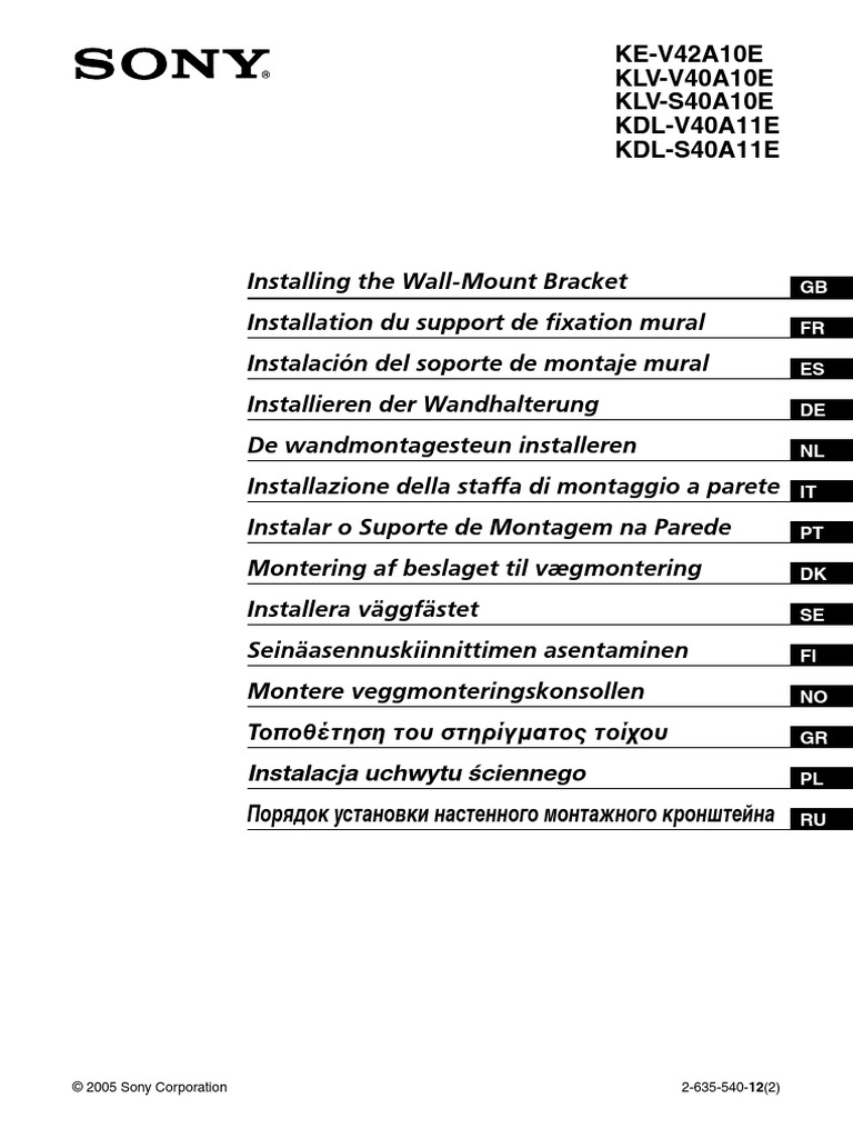 Manual Montaje Mural Su-Pw2 Sony TV | PDF | Manufactured Goods | Components